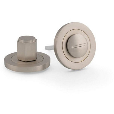 Industrial Hex Thumbturn & Release Lock - Satin Nickel - Bathroom Door ...