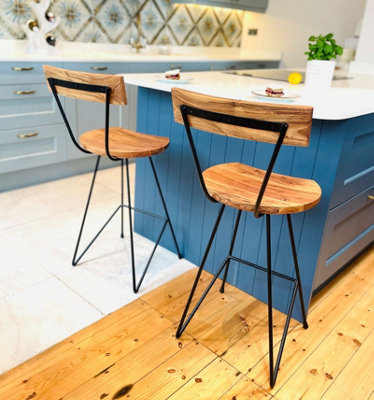Industrial Kitchen Breakfast Bar Stool Wood & Metal with Backrest ...