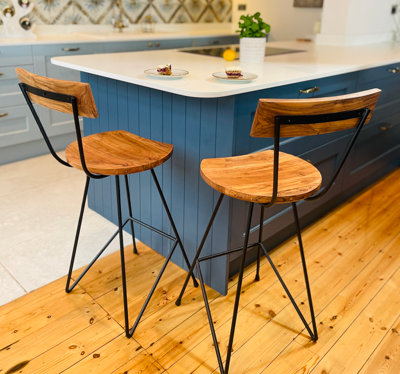 Industrial Kitchen Breakfast Bar Stool Wood & Metal with Backrest ...