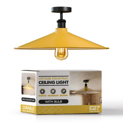 Industrial Kitchen Ceiling Lighting E27 Base Modern Metal 40cm Yellow ...