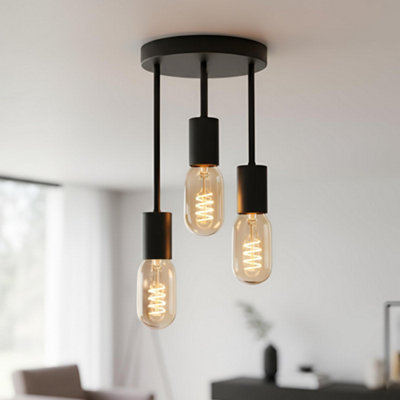 Industrial Metal 3-Way Ceiling Light with E27 Base Black Adjustable ...