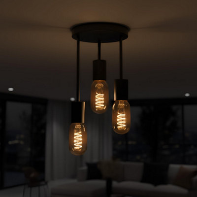 Industrial Metal 3-Way Ceiling Light with E27 Base Black Adjustable ...