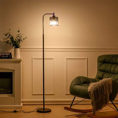 Industrial Metal Floor Lamp Floor Light with Mesh Lampshade and Foot Switch