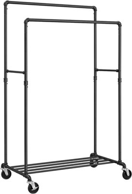 Industrial Pipe Clothes Rack on Wheels, Maximum load of 110Kg, Double ...