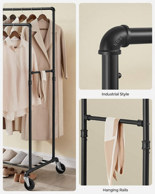 Industrial Pipe Clothes Rack on Wheels, Maximum load of 110Kg, Double ...