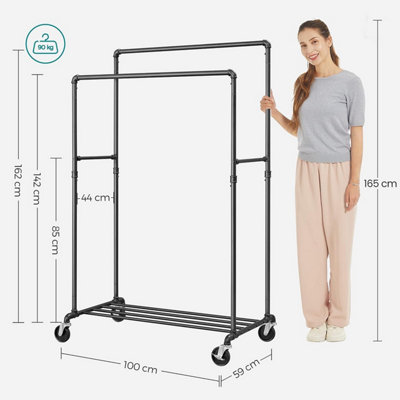 Industrial Pipe Clothes Rack on Wheels, Maximum load of 110Kg, Double ...