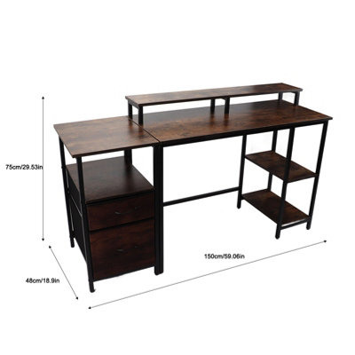 Industrial retro computer desk with overhead shelves for home office