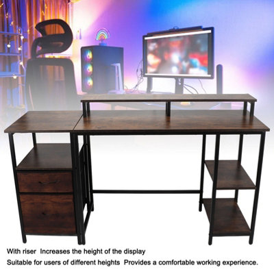 Industrial retro computer desk with overhead shelves for home office