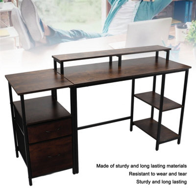 Industrial retro computer desk with overhead shelves for home office