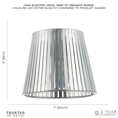 Industrial Retro Matte Silver Light Shade with Flat Metal Strips 18cm ...