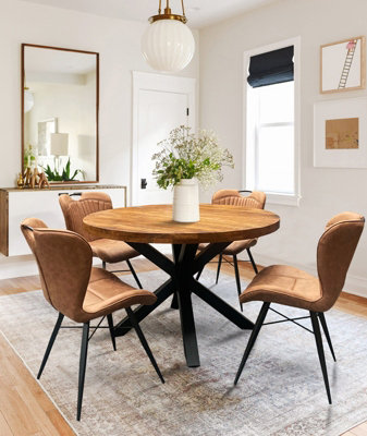 Industrial Round X Leg Dining Table - Mango Wood/Iron - L130 x W130 x ...