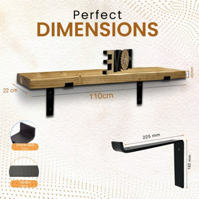 Industrial Rustic Scaffold Board Wall Shelf Unit 225mm with Brackets ...