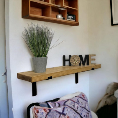 Industrial Rustic Scaffold Board Wall Shelf Unit 225mm with Brackets ...