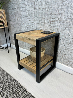 Industrial Rustic Solid Mango Wood & Metal Side Table - Bali Collection