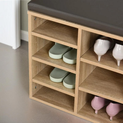 INDUSTRIAL SHOE STORAGE BENCH WITH CUSHION SEAT WITH 14 COMPARTMENTS