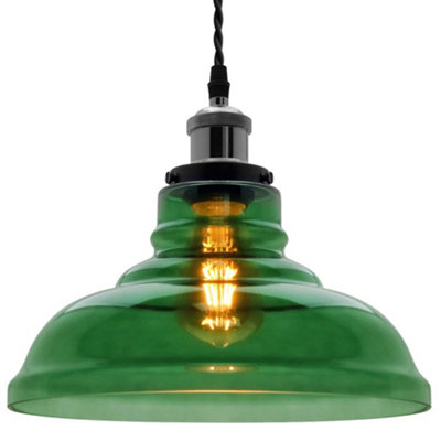 Industrial Smoked Green Glass Ceiling Pendant Light Bowl Lamp Shade K422