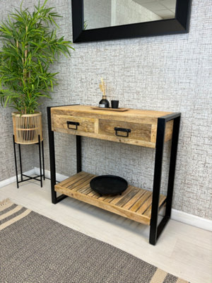 Industrial Solid Mango Wood & Metal Console Table with Drawers - Bali ...