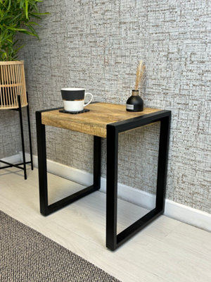 Industrial Solid Mango Wood & Metal Side Table - Bali Collection