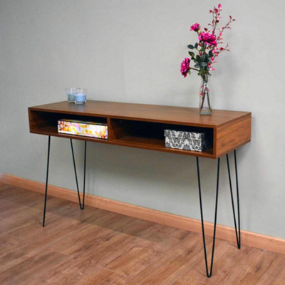 Industrial Style Walnut Effect Open Shelved Desk / Console Table | DIY ...