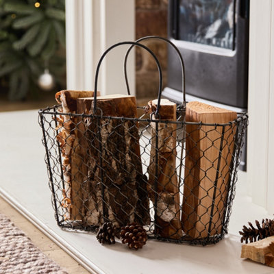 Industrial Style Winter Fireside Chicken Log and Kindling Wire Storage ...