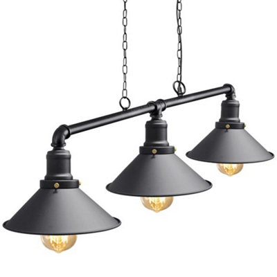INDUSTRIAL SUSPENDED CEILING PENDANT 3 LAMP BLACK METAL VINTAGE LIGHT ...