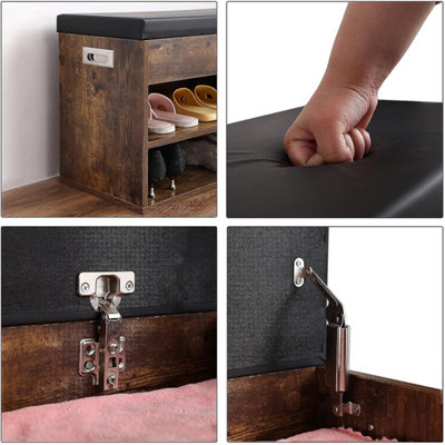 Industrial Wooden Shoe Storage Bench 2 Tier Shoe Rack with Lift Up ...