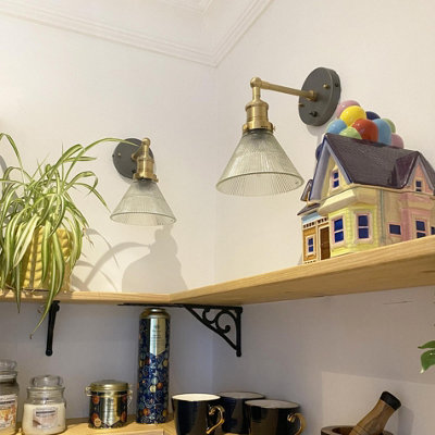 Industville Brooklyn Glass Funnel Wall Light, 7 Inch, Brass Holder