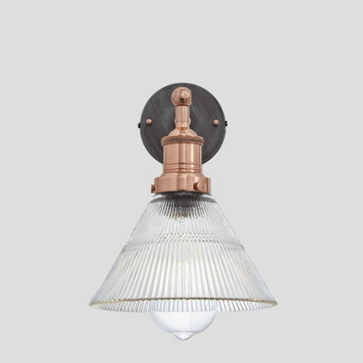 Industville Brooklyn Glass Funnel Wall Light, 7 Inch, Copper Holder ...