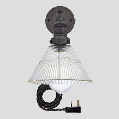 Industville Brooklyn Glass Funnel Wall Light 7 Inch with Pewter Holder ...