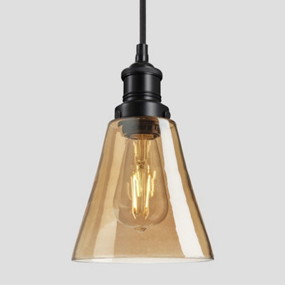 Industville Brooklyn Tinted Glass Flask Pendant, 6 Inch, Amber, Black ...
