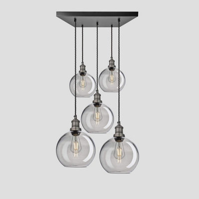 Industville Brooklyn Tinted Glass Globe 5 Wire Square Cluster Lights, 9 ...