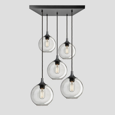 Industville Chelsea Tinted Glass Globe 5 Wire Square Cluster Lights, 7 ...