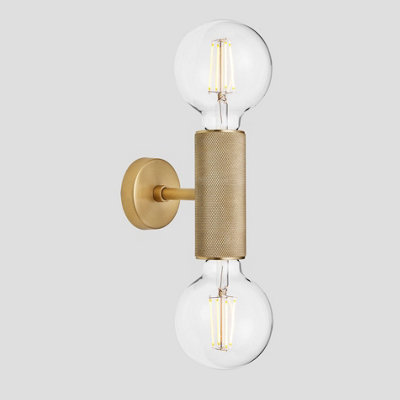 Industville Knurled Edison Double Wall Light, Brass