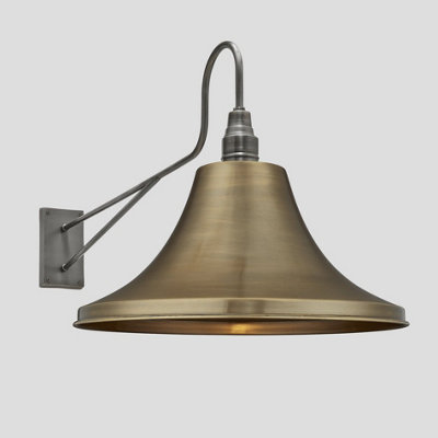 Industville Long Arm Giant Bell Wall Light 20 Inch in Brass with Pewter ...