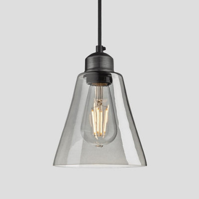 Industville Orlando Tinted Glass Flask Pendant, 6 Inch, Smoke Grey ...