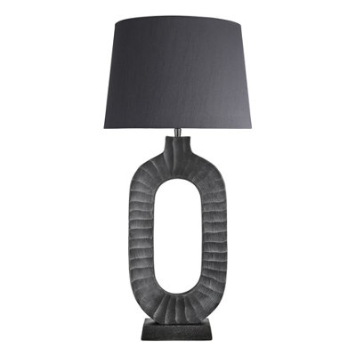 Industville Ornate Oval Table Lamp, Pewter, Grey Large Empire Lampshade ...