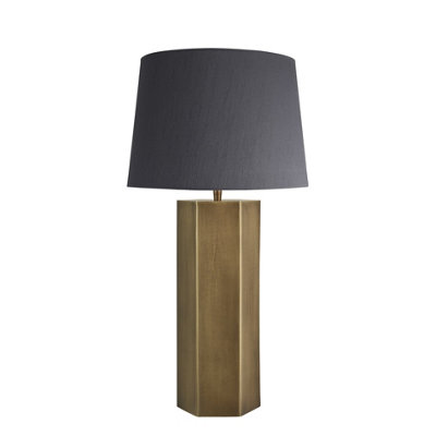 Industville Pillar Hex Table Lamp, Brass, Grey Large Empire Lampshade ...