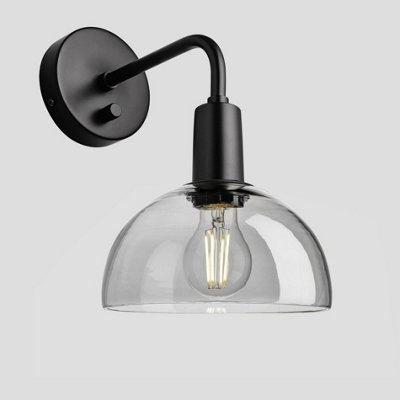 Industville Sleek Tinted Glass Dome Wall Light, 8 Inch, Smoke Grey ...