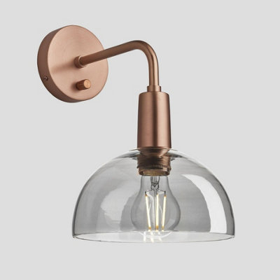 Industville Sleek Tinted Glass Dome Wall Light, 8 Inch, Smoke Grey ...