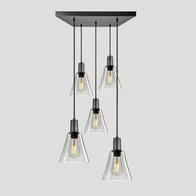 Industville Sleek Tinted Glass Flask 5 Wire Square Cluster Lights, 6 ...