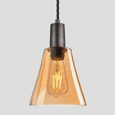 Industville Sleek Tinted Glass Flask Pendant, 6 Inch, Amber, Pewter ...