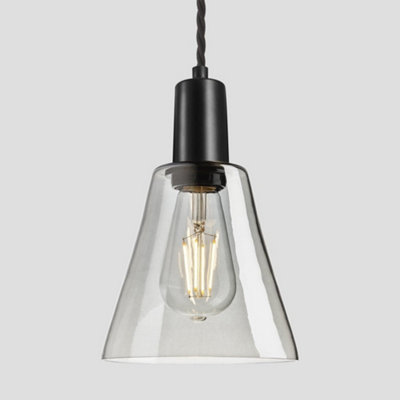 Industville Sleek Tinted Glass Flask Pendant, 6 Inch, Smoke Grey, Black ...