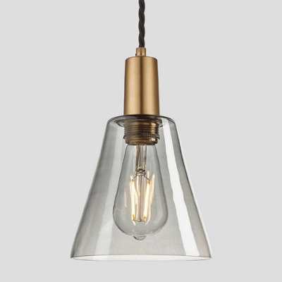 Industville Sleek Tinted Glass Flask Pendant, 6 Inch, Smoke Grey, Brass ...