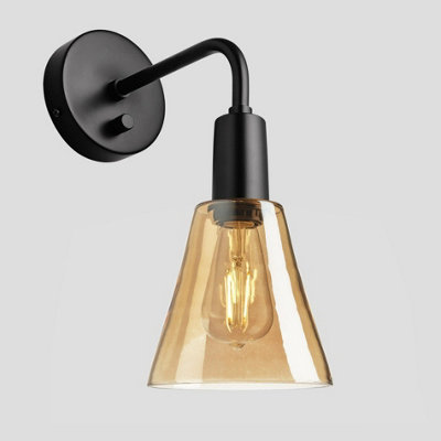 Industville Sleek Tinted Glass Flask Wall Light, 6 Inch, Amber, Black ...