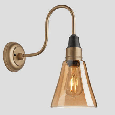 Industville Swan Neck Tinted Glass Flask Wall Light, 6 Inch, Amber ...