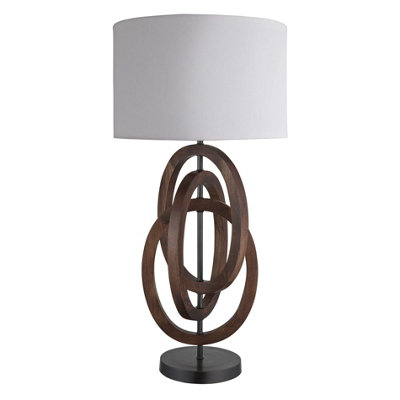 Industville Wooden Geometric Circle Table Lamp in Walnut with Grey ...