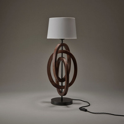 Industville Wooden Geometric Circle Table Lamp in Walnut with White ...