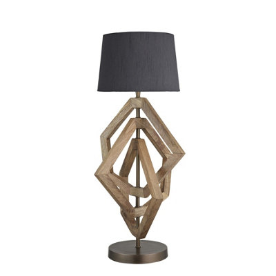 Industville Wooden Geometric Polygon Table Lamp in Natural with White ...