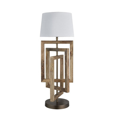 Industville Wooden Geometric Rectangle Table Lamp in Natural with Grey ...