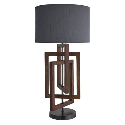 Industville Wooden Geometric Rectangle Table Lamp in Walnut with White ...